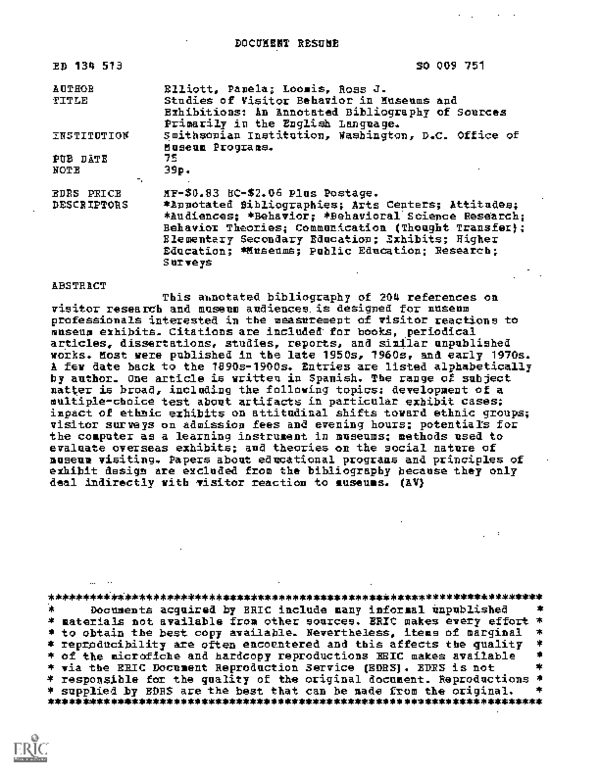 (PDF) Studies of Visitor Behavior in Museums and Exhibitions: An ...