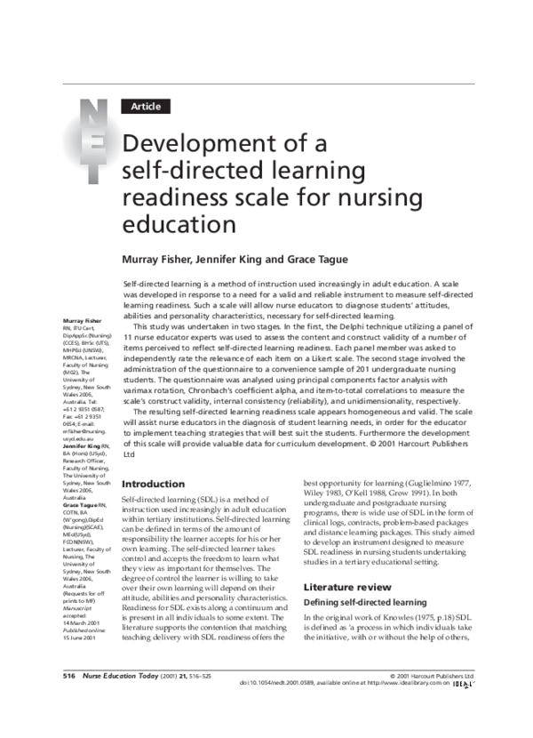 (PDF) Development of a self-directed learning readiness scale for nursing education