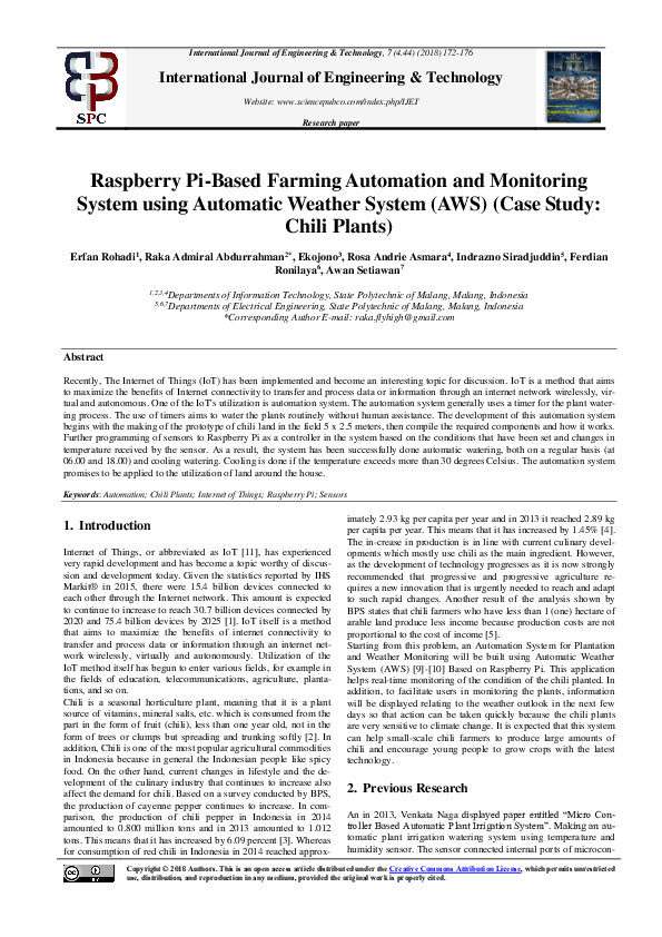 Pdf Raspberry Pi Based Farming Automation And Monitoring System Using Automatic Weather System