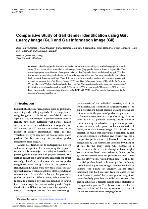 (PDF) Comparative Study of Gait Gender Identification using Gait Energy Image (GEI) and Gait ...