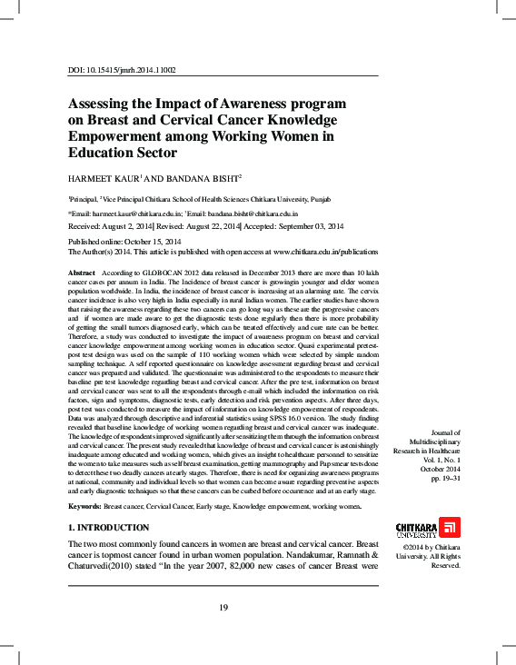 (PDF) Assessing the Impact of Awareness program on Breast and Cervical ...