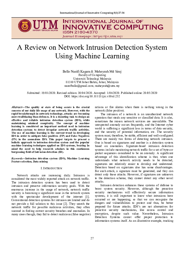 (PDF) A Review on Network Intrusion Detection System Using Machine Learning