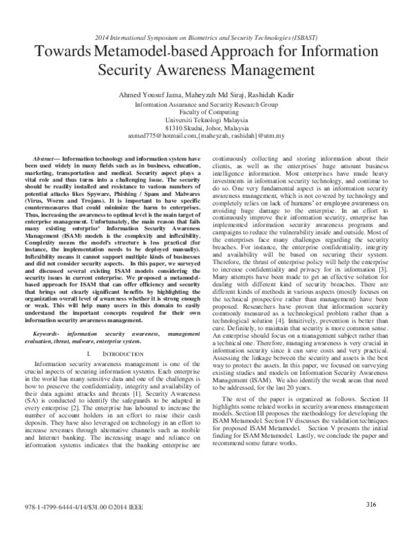(PDF) Towards metamodel-based approach for Information Security Awareness Management | Maheyzah ...