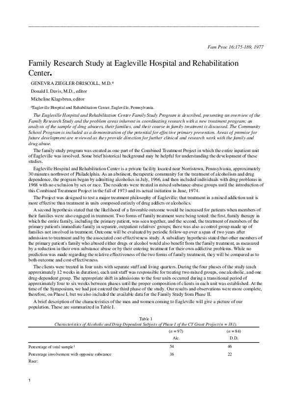 (PDF) Family Research Study at Eagleville Hospital and Rehabilitation ...