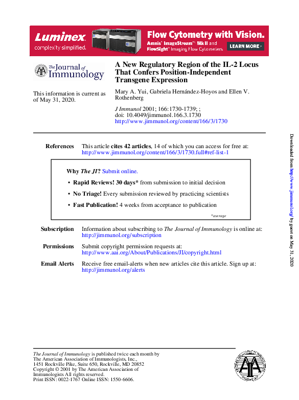 (PDF) A New Regulatory Region of the IL-2 Locus That Confers Position-Independent Transgene ...