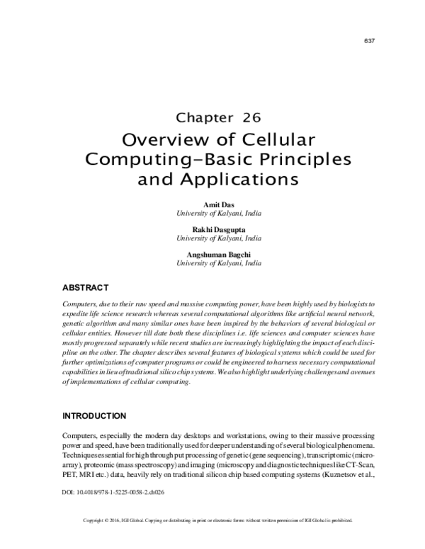 (PDF) Overview of Cellular Computing-Basic Principles and Applications | Rakhi Dasgupta ...
