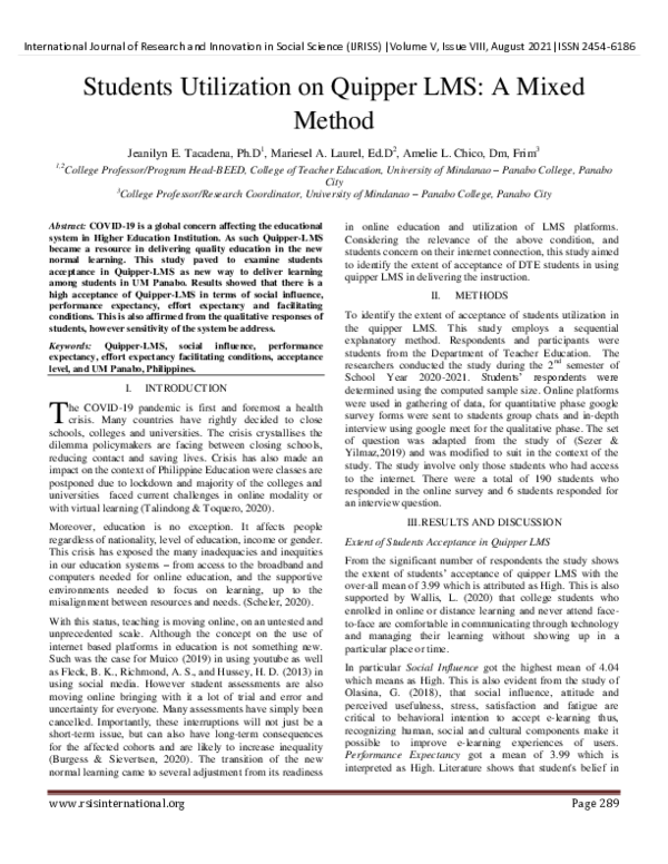 (PDF) Students Utilization on Quipper LMS: A Mixed Method