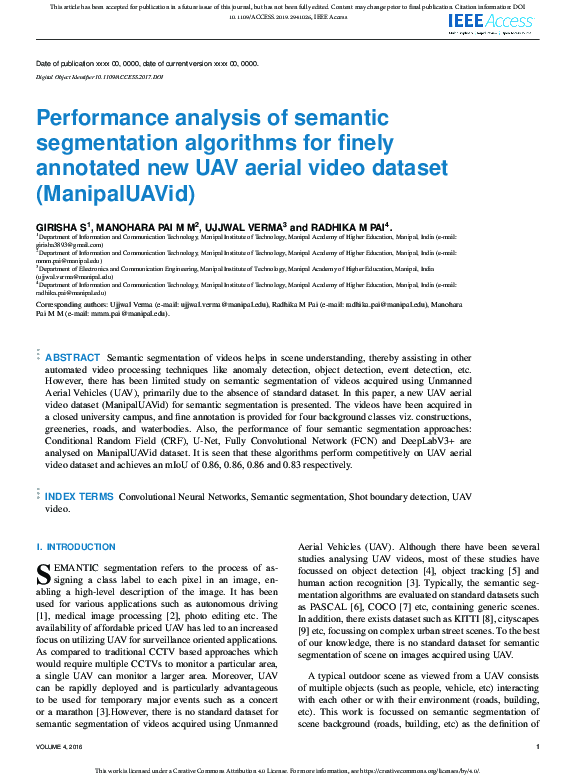 Pdf Performance Analysis Of Semantic Segmentation Algorithms For Finely Annotated New Uav