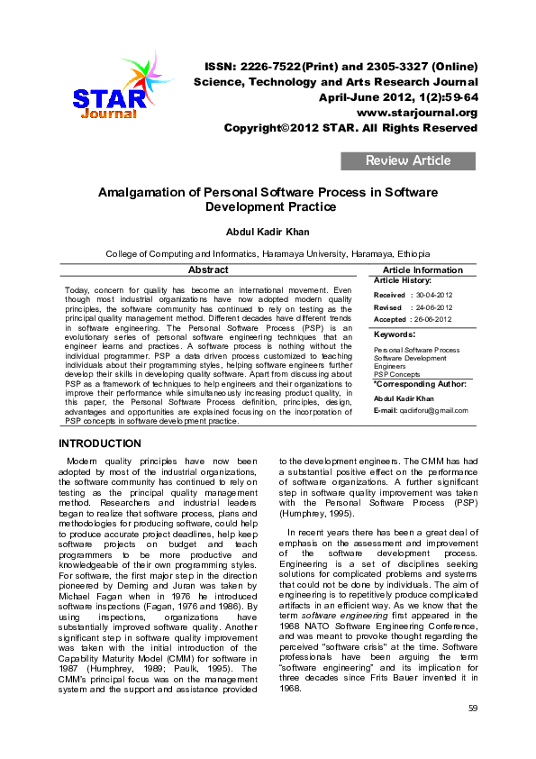 (PDF) Amalgamation of Personal Software Process in Software Development ...
