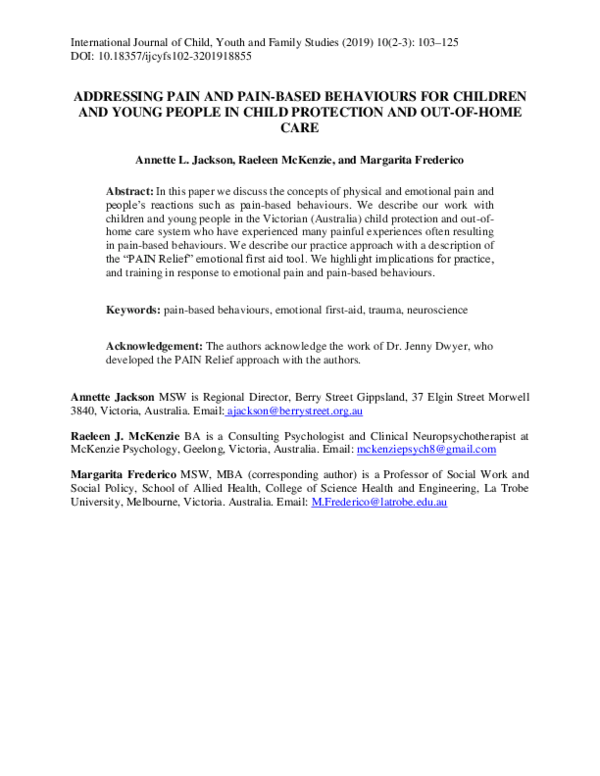 (PDF) Addressing Pain and Pain-Based Behaviours for Children and Young ...