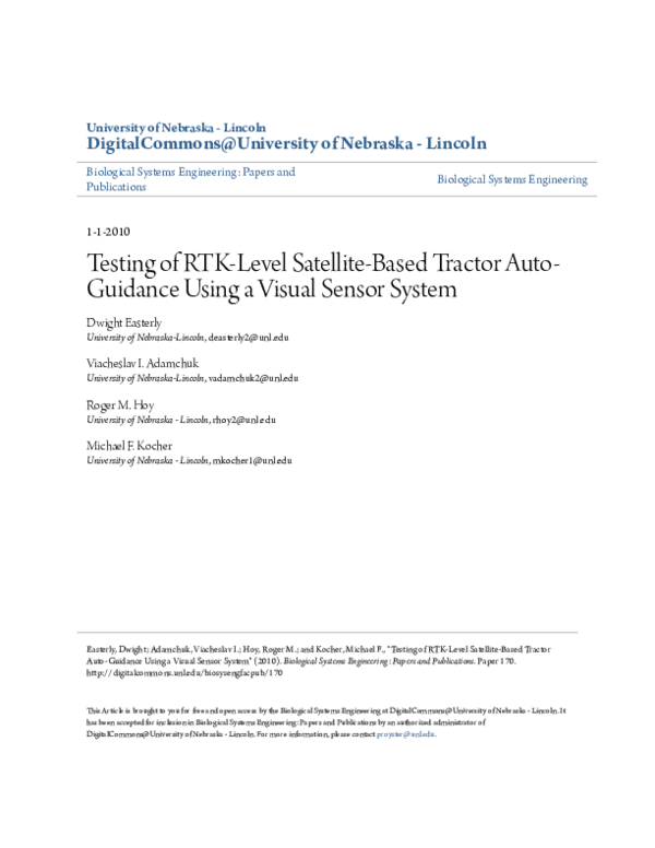 (PDF) Testing of RTK-Level Satellite-Based Tractor Auto-Guidance Using ...