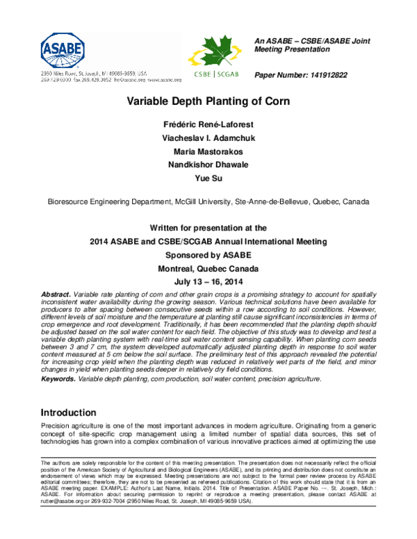 (PDF) Variable Depth Planting of Corn