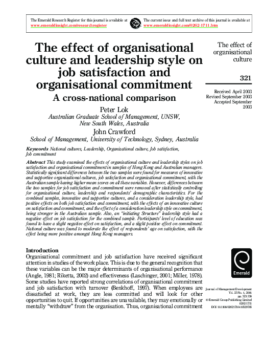 (PDF) The effect of organisational culture and leadership style on job ...