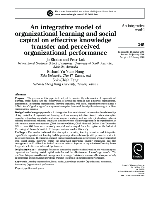 (PDF) An integrative model of organizational learning and social capital on effective knowledge ...