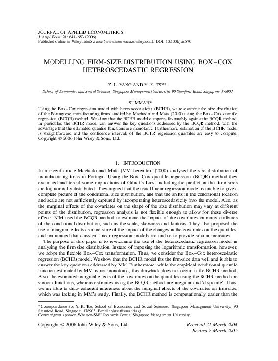 (PDF) Modelling firm-size distribution using Box–Cox heteroscedastic regression