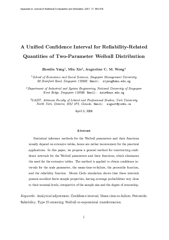 (PDF) A unified confidence interval for reliability-related quantities ...