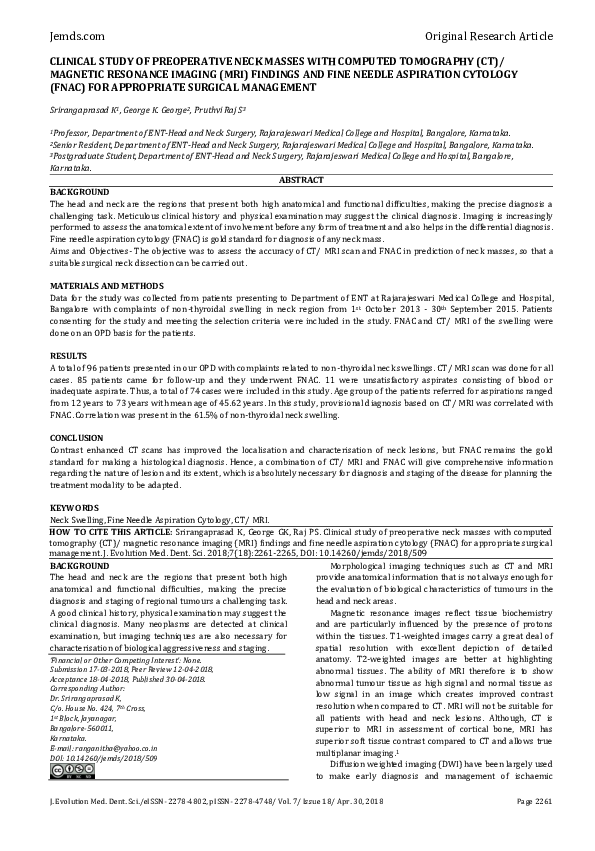 (PDF) Clinical Study of Preoperative Neck Masses with Computed ...