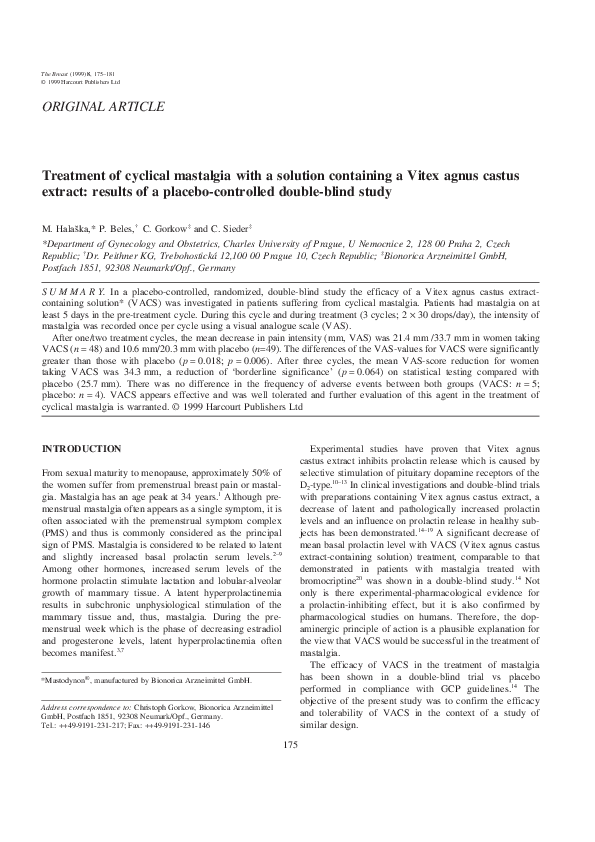 (PDF) Treatment of cyclical mastalgia with a solution containing a ...