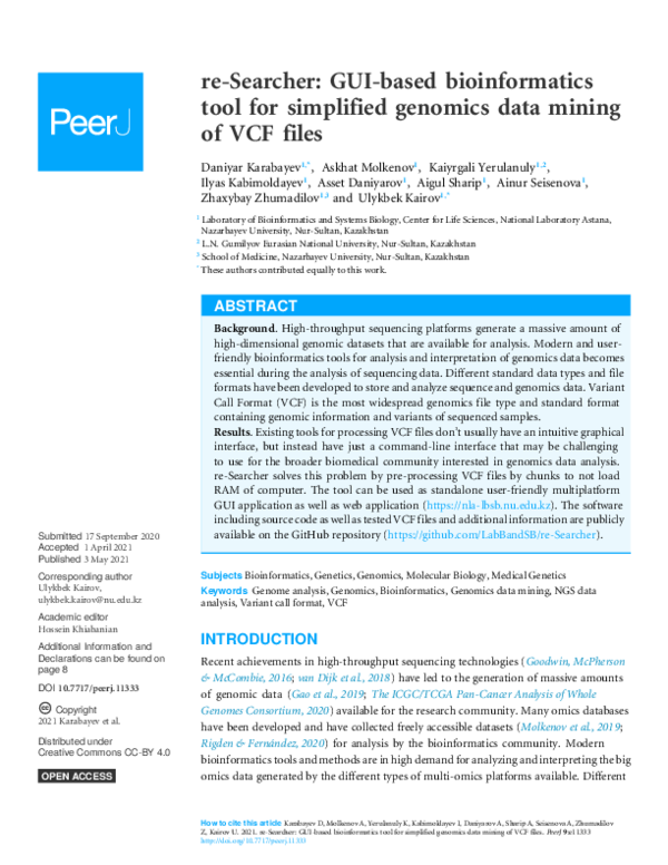 Pdf Re Searcher Gui Based Bioinformatics Tool For Simplified Genomics Data Mining Of Vcf Files