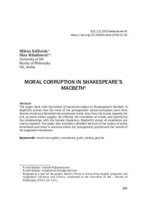 (PDF) Moral Corruption in Shakespeare’s Macbeth | Nina Miladinovic ...