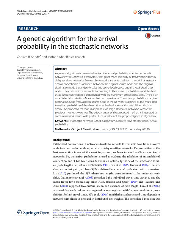 (PDF) A genetic algorithm for the arrival probability in the stochastic networks | Mohsen ...