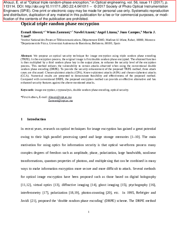 Pdf Optical Triple Random Phase Encryption