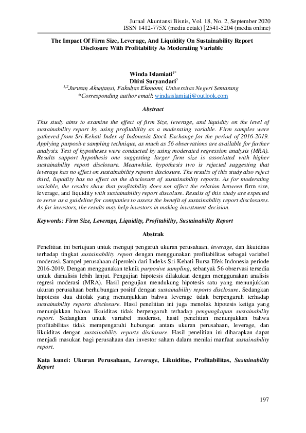 (PDF) The Impact of Firm Size, Leverage, and Liquidity on Sustainability Report Disclosure with ...