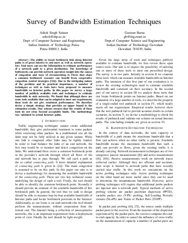 (PDF) Survey of Bandwidth Estimation Techniques