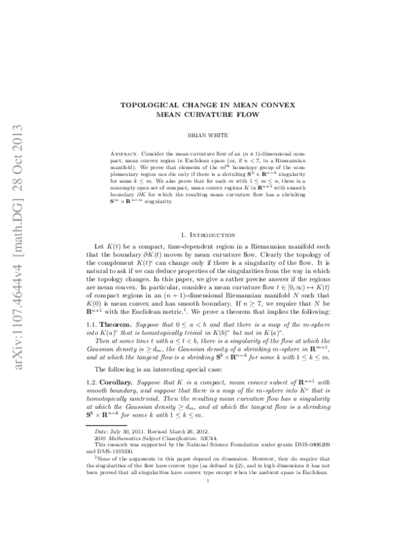 (PDF) Topological change in mean convex mean curvature flow