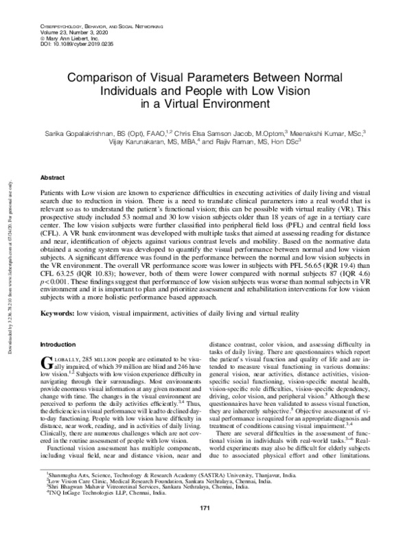 (PDF) Comparison of Visual Parameters Between Normal Individuals and ...