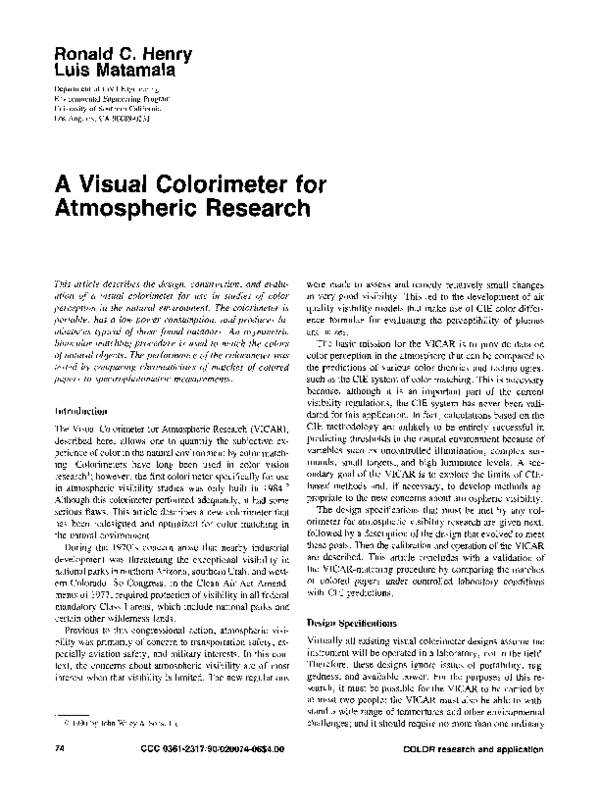 (PDF) A visual colorimeter for atmospheric research | Ronald Henry ...