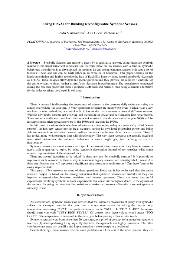 Pdf Using Fpgas For Building Reconfigurable Symbolic Sensors