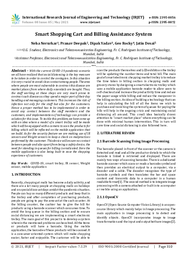(PDF) Smart Shopping Cart and Billing Assistance System