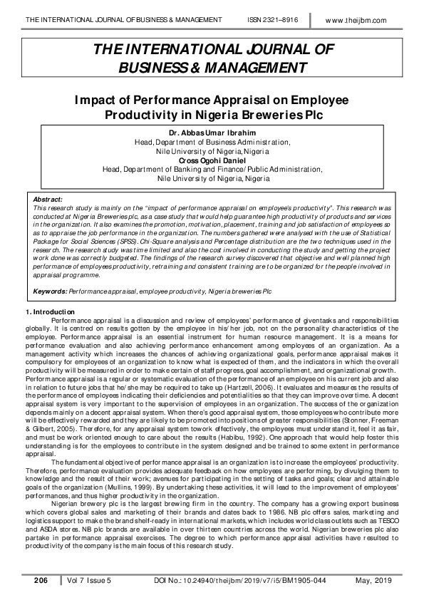 PDF Impact Of Performance Appraisal On Employee Productivity In Nigeria Breweries Plc DR pdf-impact-of-performance-appraisal-on-employee-productivity-in-nigeria-breweries-plc-dr