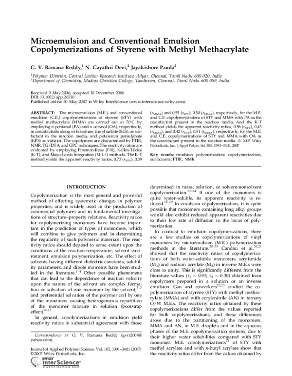 (PDF) Microemulsion and conventional emulsion copolymerizations of ...