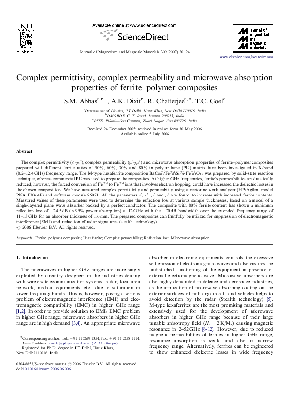 (PDF) Complex permittivity, complex permeability and microwave ...