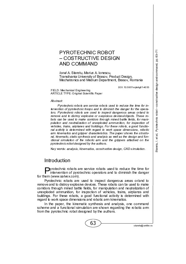 (PDF) Pyrotechnic robot: Costructive design and command