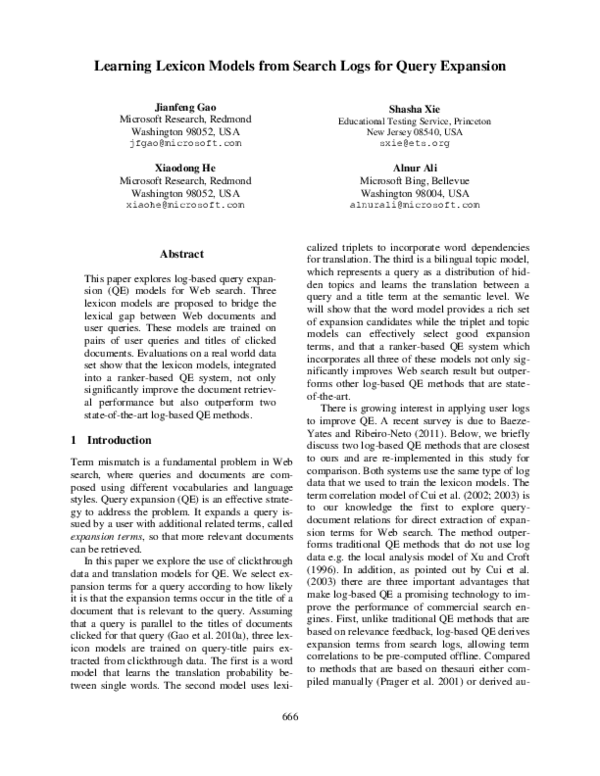 (PDF) Learning Lexicon Models from Search Logs for Query Expansion