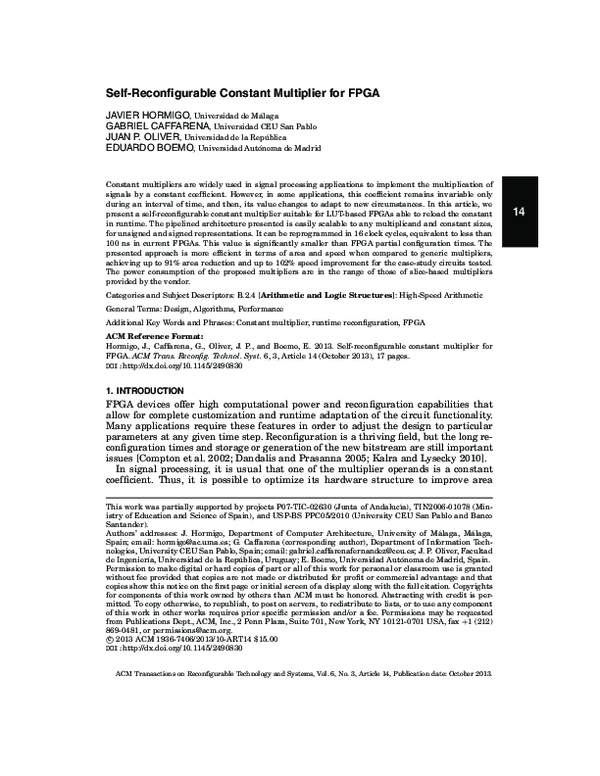 Self Reconfigurable Constant Multiplier For Fpga