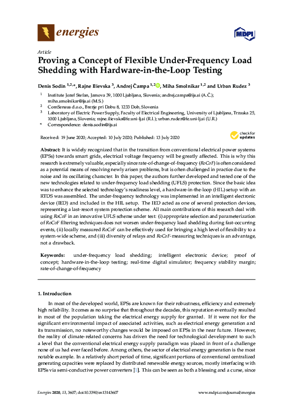 (PDF) Proving a Concept of Flexible Under-Frequency Load Shedding with Hardware-in-the-Loop ...