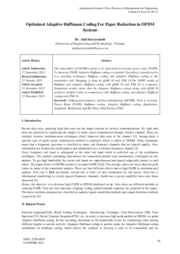 (PDF) Optimized Adaptive Huffmann Coding For Paper Reduction in OFDM ...