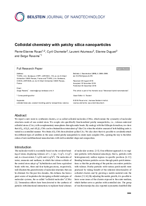 (PDF) Colloidal chemistry with patchy silica nanoparticles