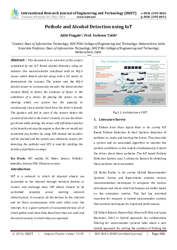 (PDF) IoT-Based Pothole and Alcohol Detection System
