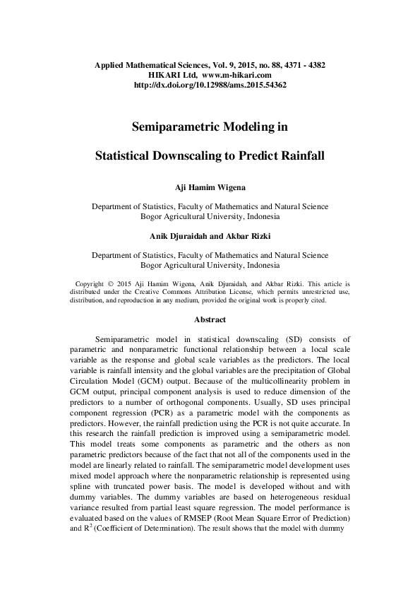 (PDF) Semiparametric modeling in statistical downscaling to predict rainfall