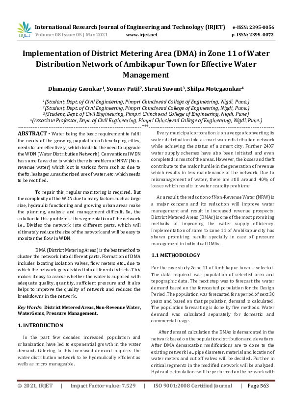 (PDF) IRJET- Implementation of District Metering Area (DMA) in Zone 11 ...