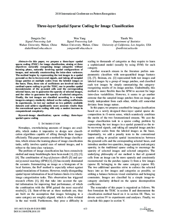 Pdf Three Layer Spatial Sparse Coding For Image Classification Dengxin Dai