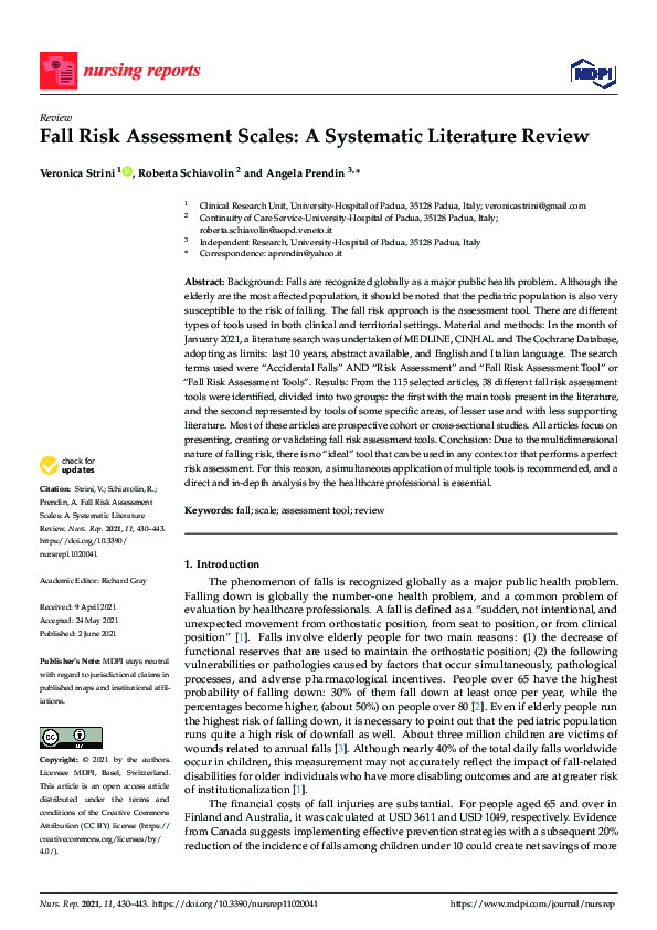 (PDF) Fall Risk Assessment Scales: A Systematic Literature Review
