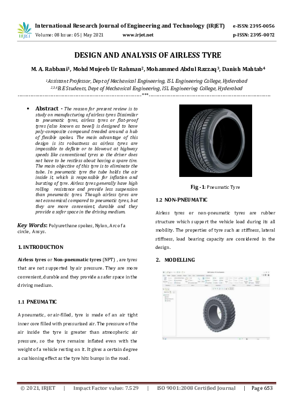 (PDF) IRJET- DESIGN AND ANALYSIS OF AIRLESS TYRE