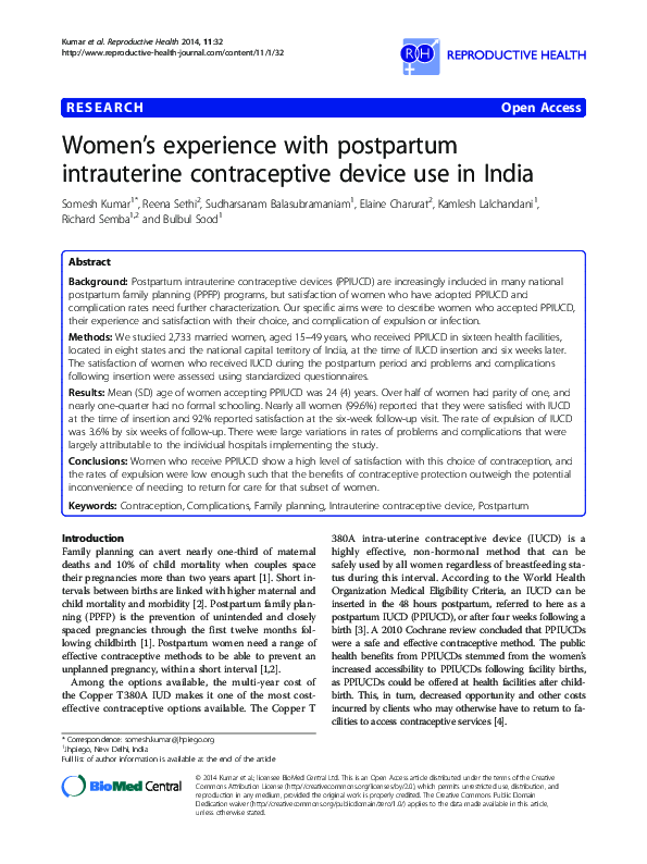 (PDF) Women's experience with postpartum intrauterine contraceptive ...