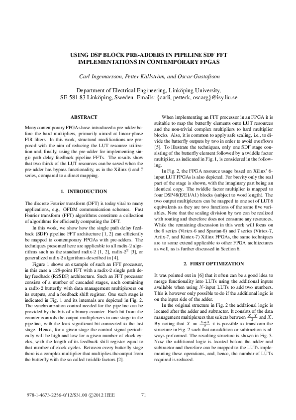 (PDF) Using DSP block pre-adders in pipeline SDF FFT implementations in contemporary FPGAs